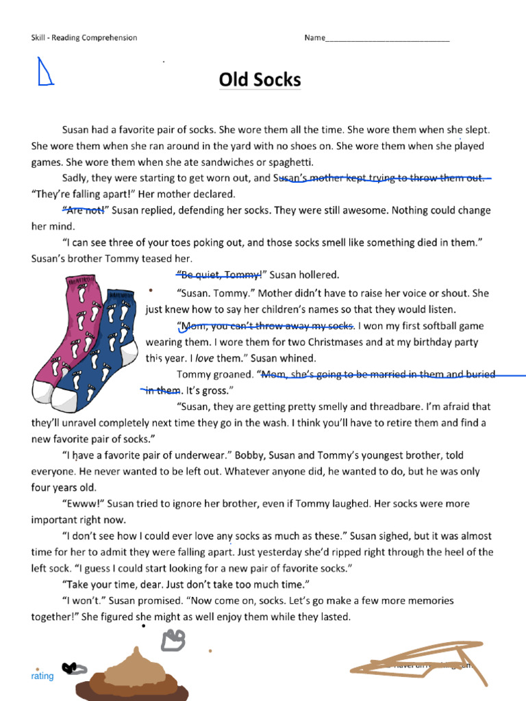 Old Socks Second Grade Reading Comprehension Worksheet | PDF