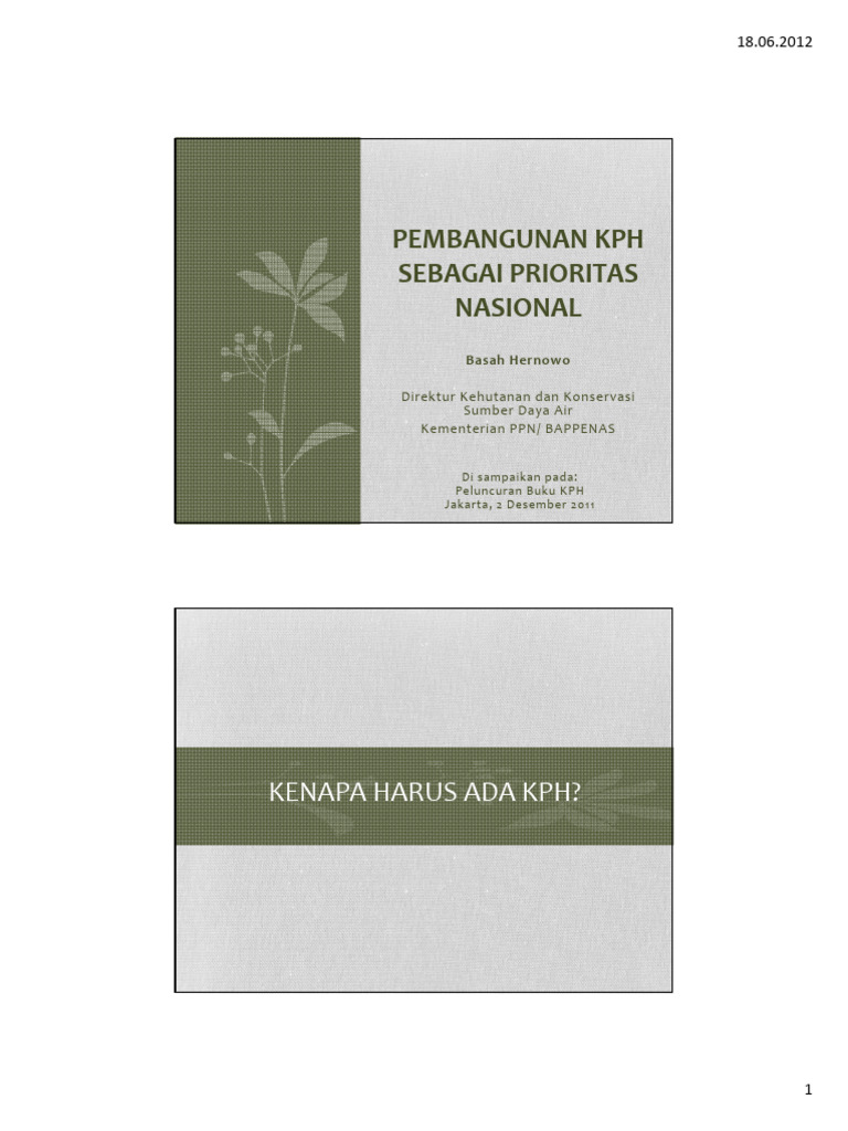 Pembangunan KPH Sebagai Prioritas Nasional (Indonesia Version) | PDF