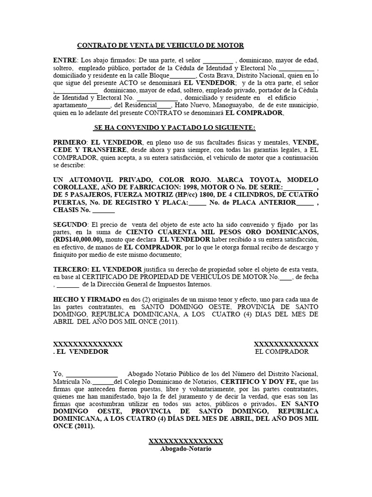 Contrato Vehiculo de Motor | PDF