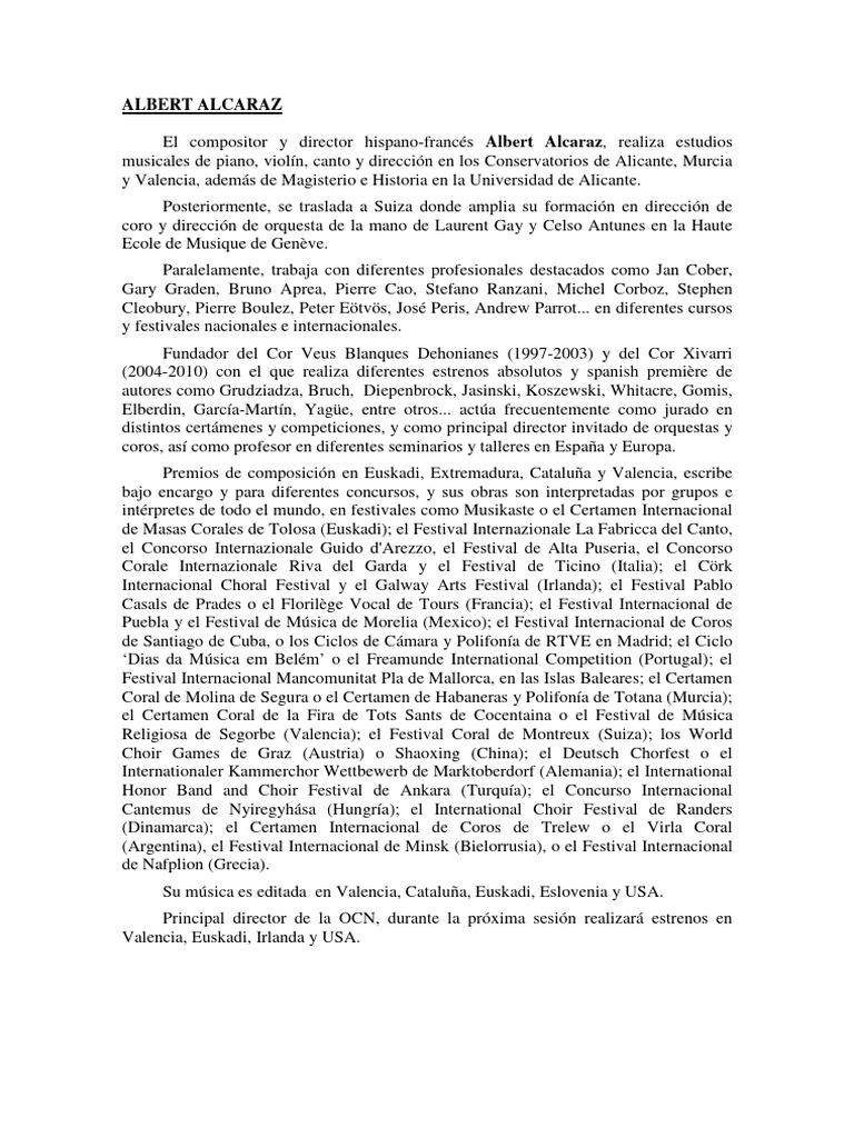 Curriculum Albert | PDF | Música clásica | Presentación musical