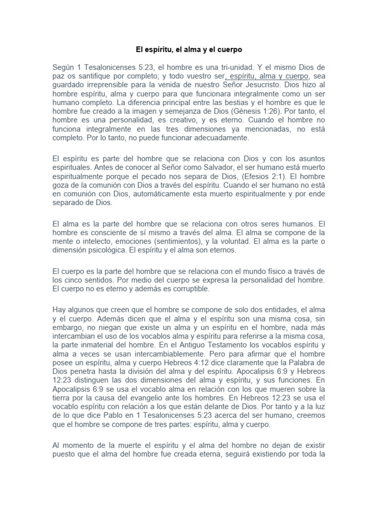 Cuerpo Alma Y Espíritu Pdf Alma Descomposición