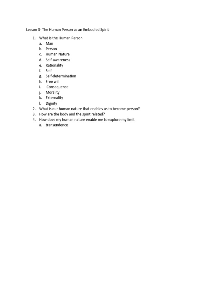 Lesson 3 The Human Person As An Embodied Spirit | PDF | Philosophy
