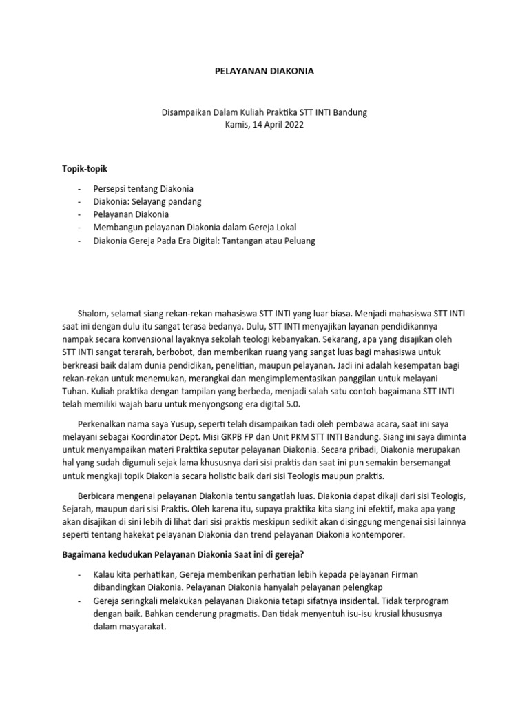 Pelayanan Diakonia di Era Digital | PDF