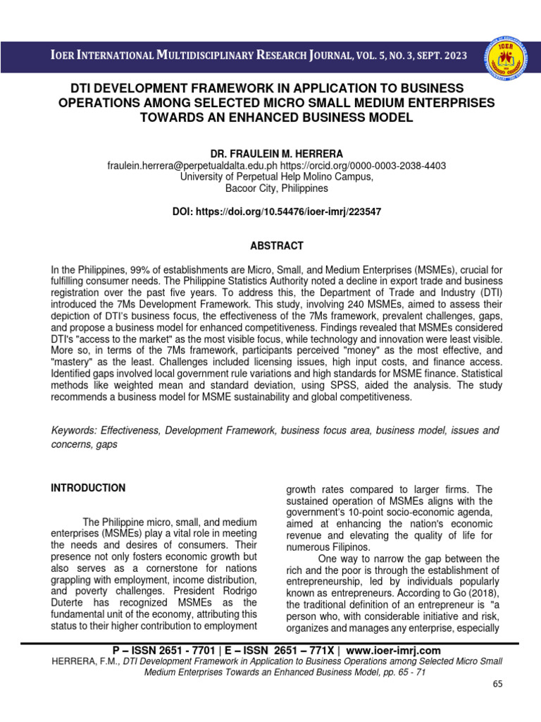 DTI Development Framework in Application To Business Operations Among Selected Micro Small ...