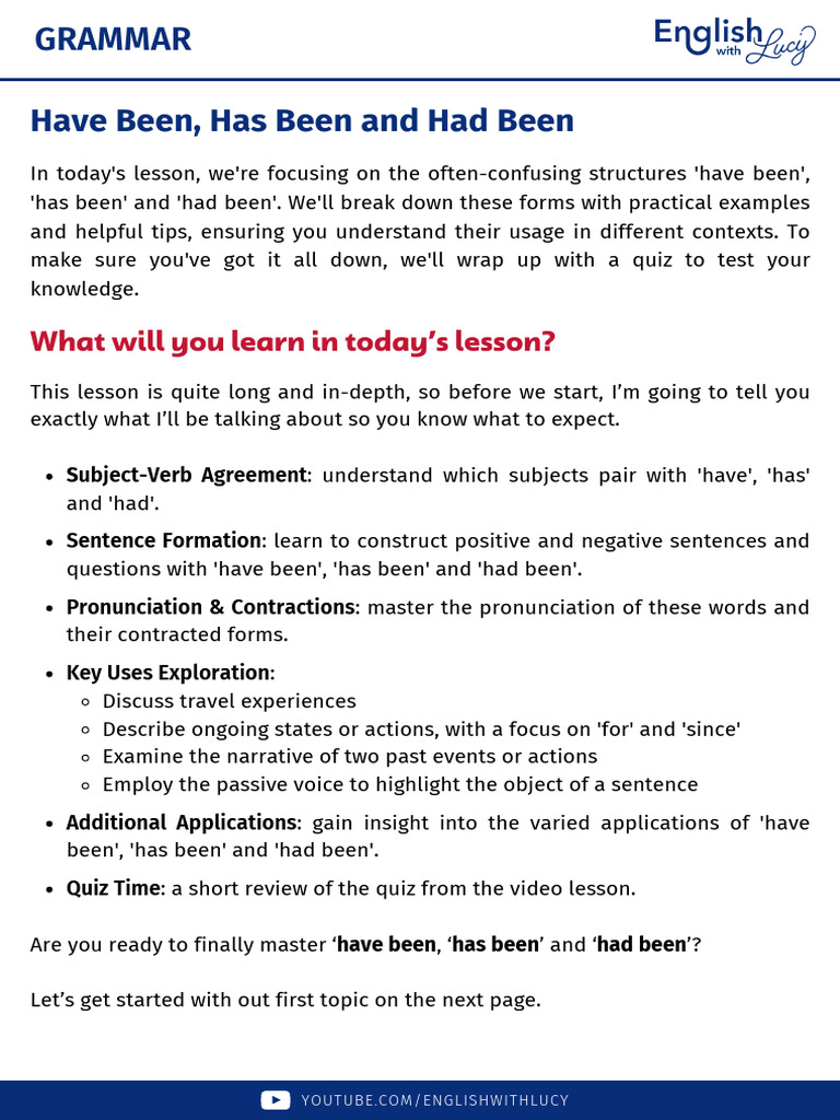 Have Been, Has Been and Had Been | PDF | Foreign Language Studies