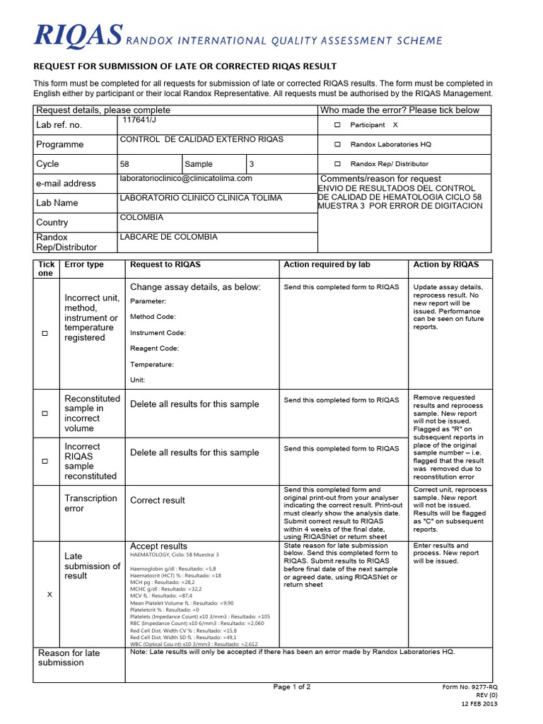 RIQAS Result Submission Guide | PDF