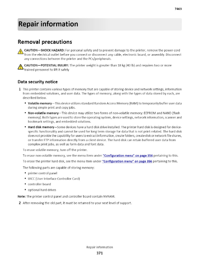 Lexmark MX71 Series, XM5163, XM5170, XM7155, XM7163 Repair Manual | PDF