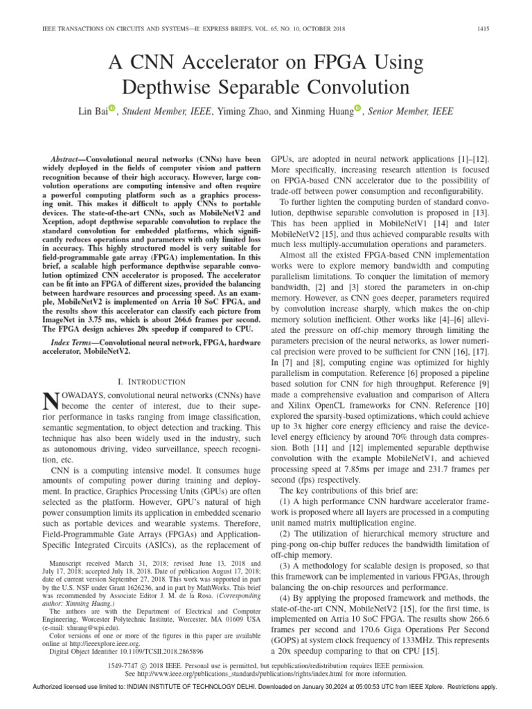 A CNN Accelerator On FPGA Using Depthwise Separable Convolution | PDF | Field Programmable Gate ...