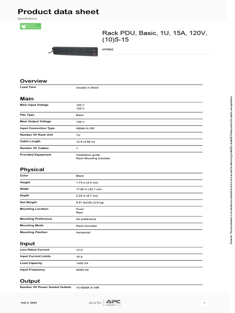 APC - NetShelter Basic Rack PDUs - AP9562 | PDF | Electrical ...