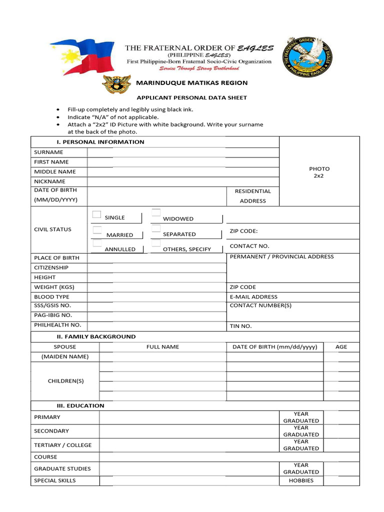 Personal Data Sheet for Job Application | PDF | Social Institutions ...