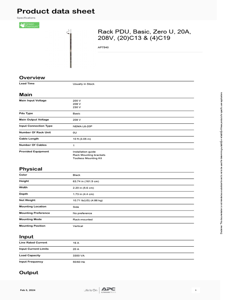 APC - NetShelter Basic Rack PDUs - AP7540 | PDF | Electronics ...
