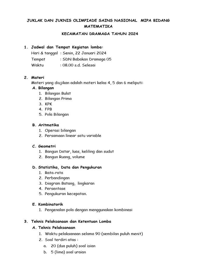 Juknis Osn Matematika 2024 | PDF