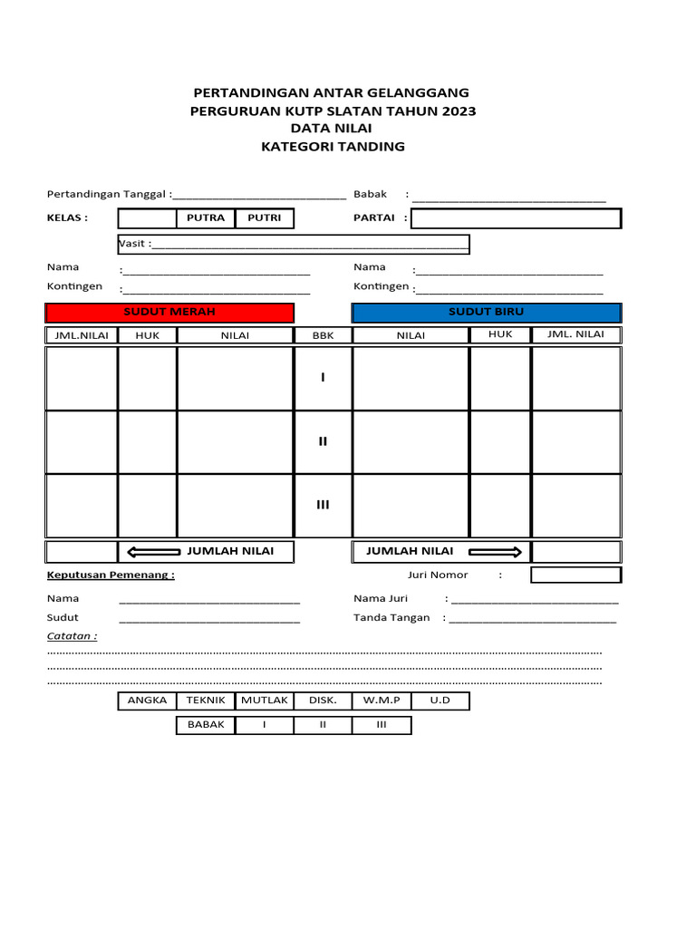 Format Nilai Pertandingan Kejurcab PN 20 | PDF
