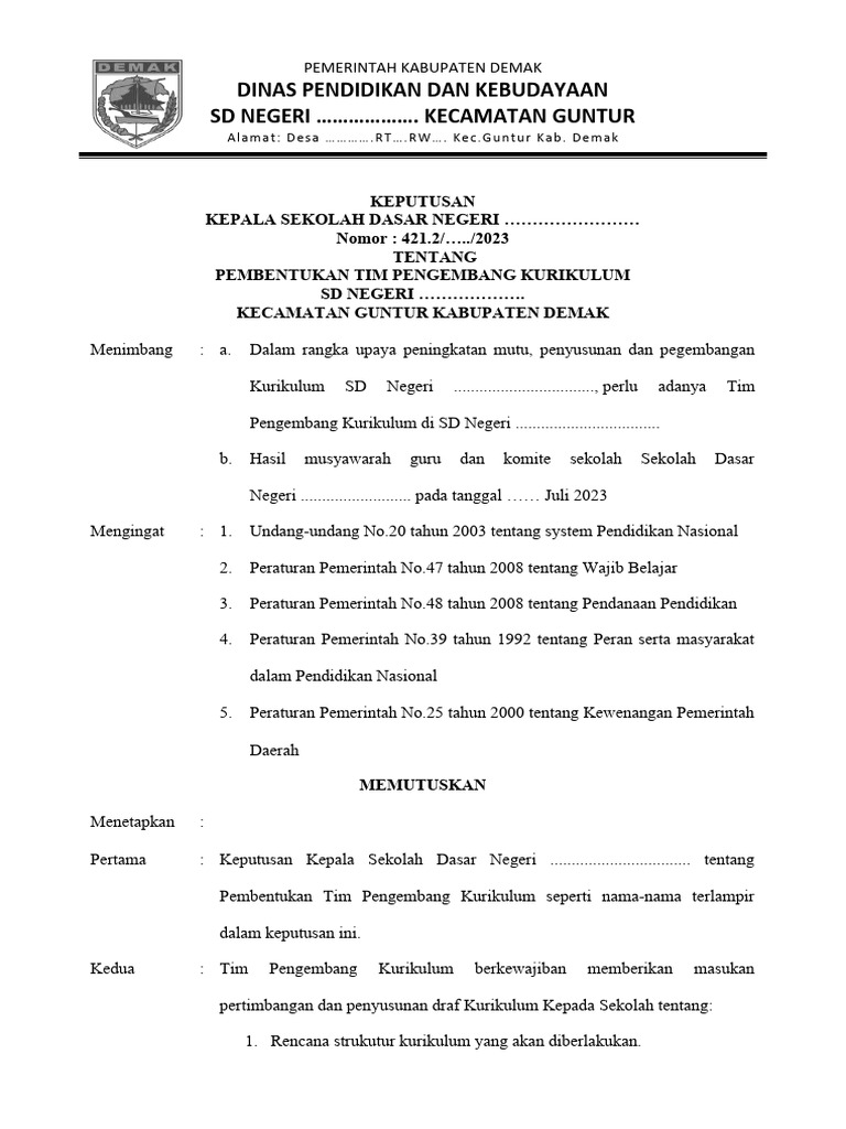 03 SK Tim Pengembang KTSP 2023-2024 | PDF