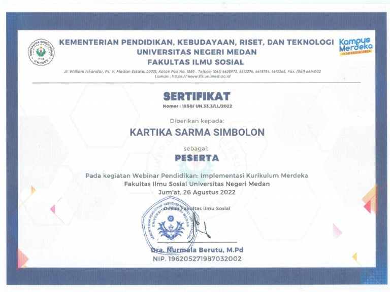 Sertifikat Kartika Sarma Simbolon | PDF