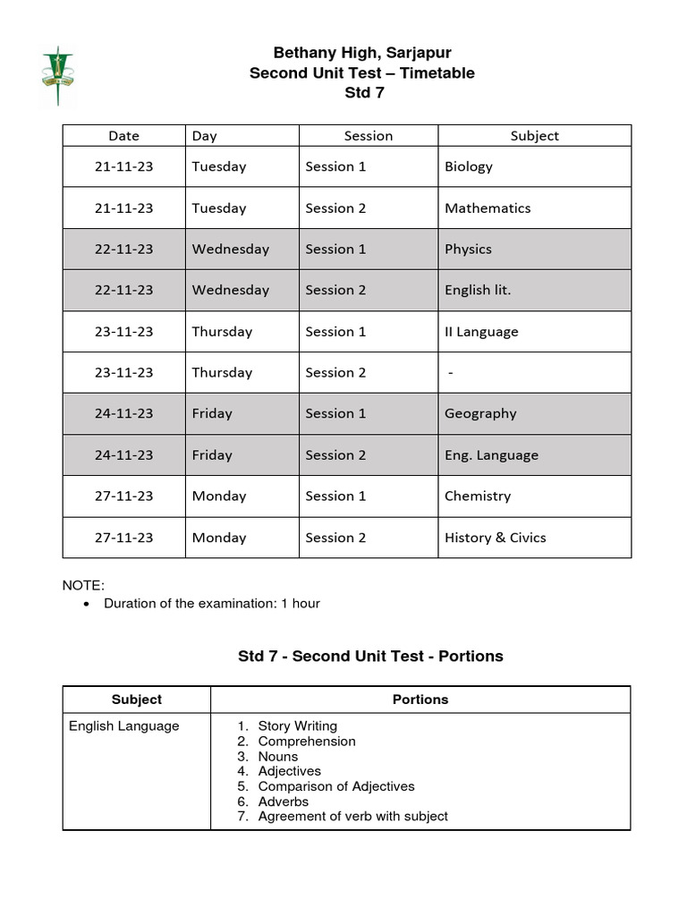 STD 7 Second Unit Test TT Portions 1699081604 | PDF | Linguistics