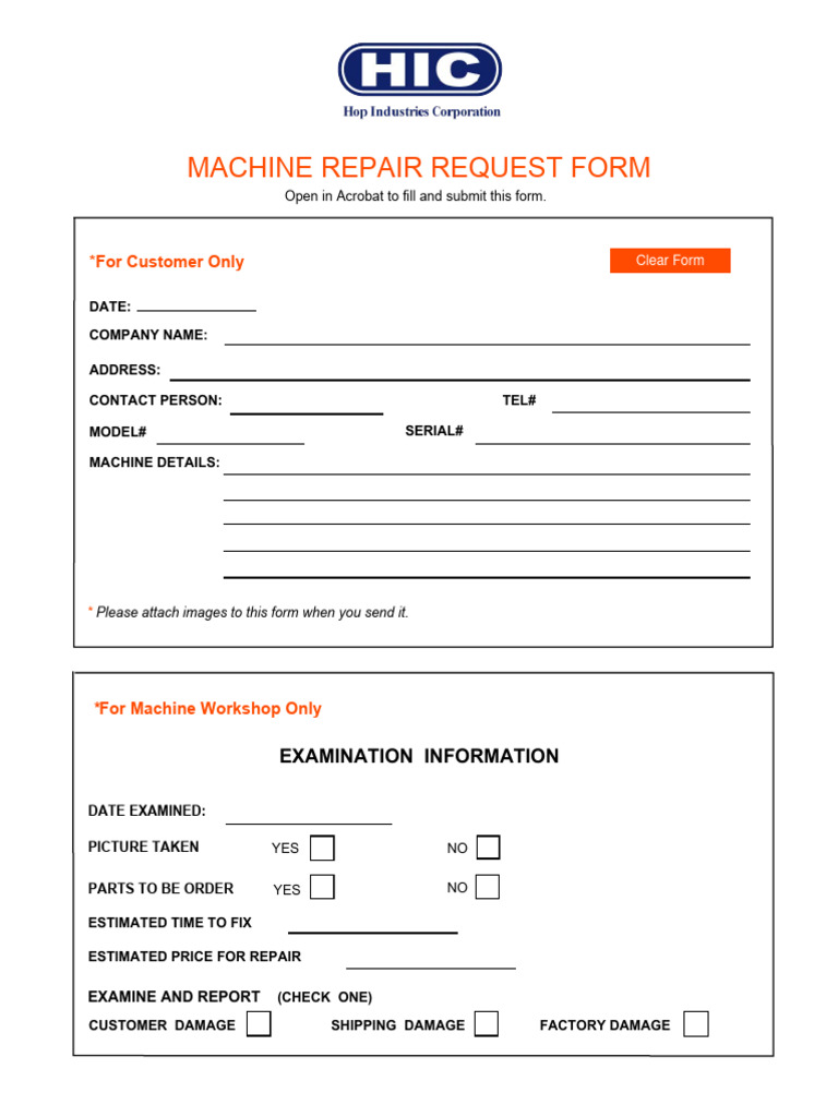Machine Repair Request Form | PDF | Technology & Engineering