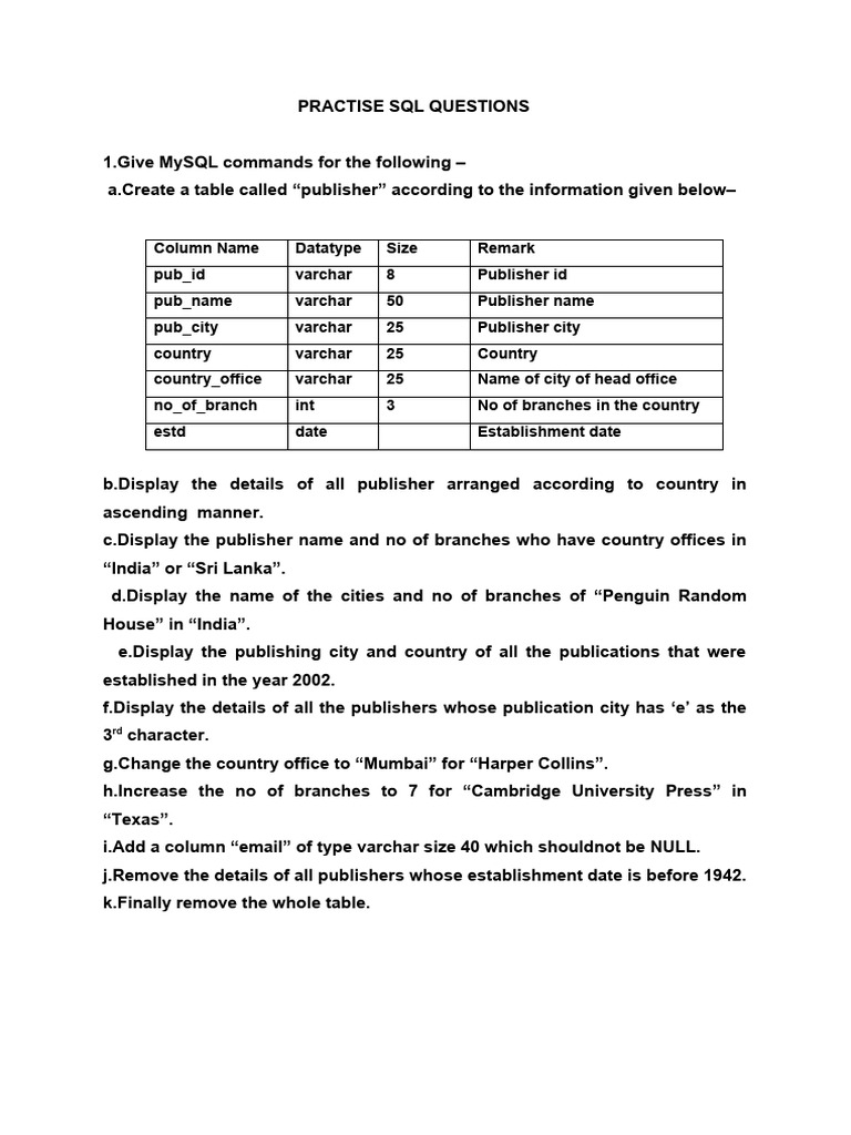 Practise SQL Questions | PDF | Data | Databases