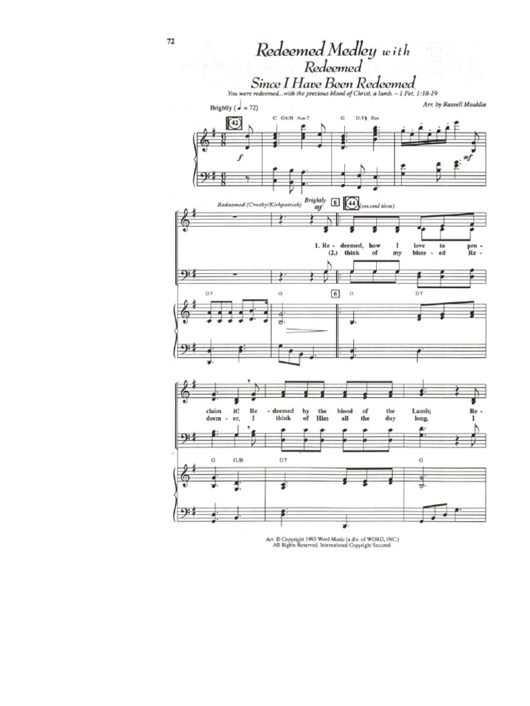 Redeemed Medley With Redeemed Since I Have Been Redeemed | PDF