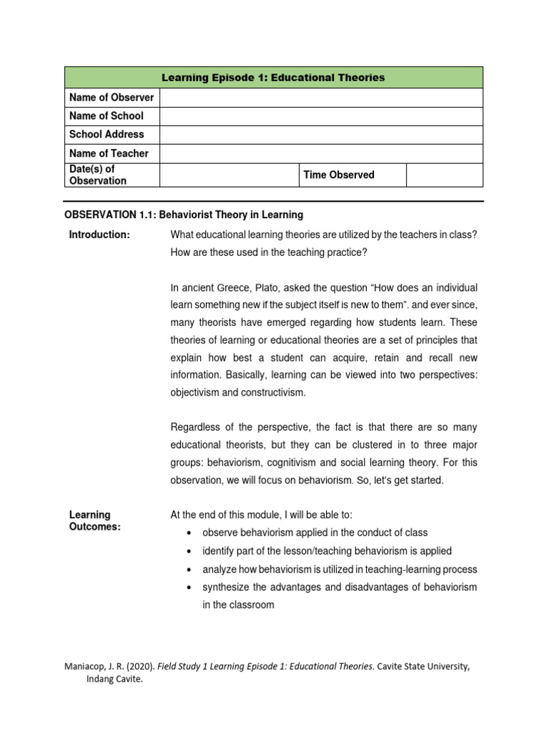 Learning Episode 1 Educational Theories | PDF