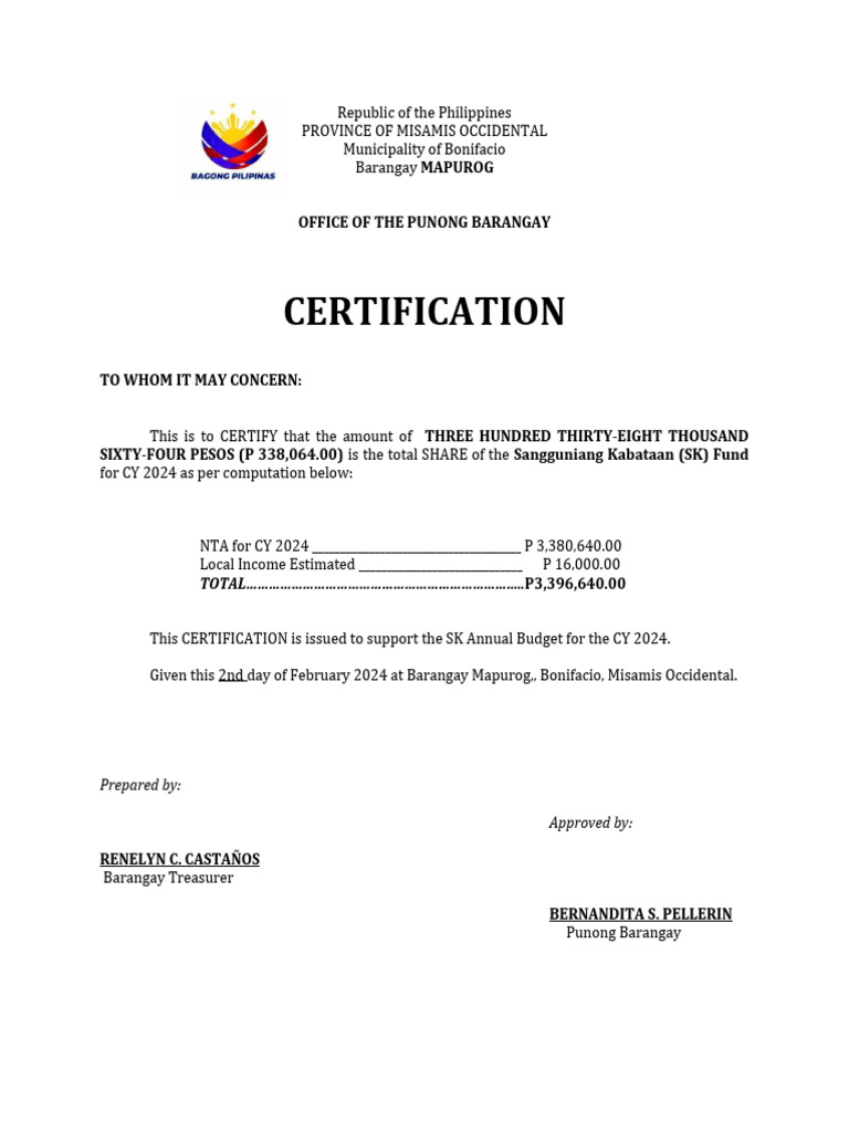 Certification (Mapurog) | PDF