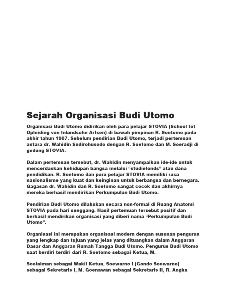 Sejarah dan Tujuan Budi Utomo | PDF