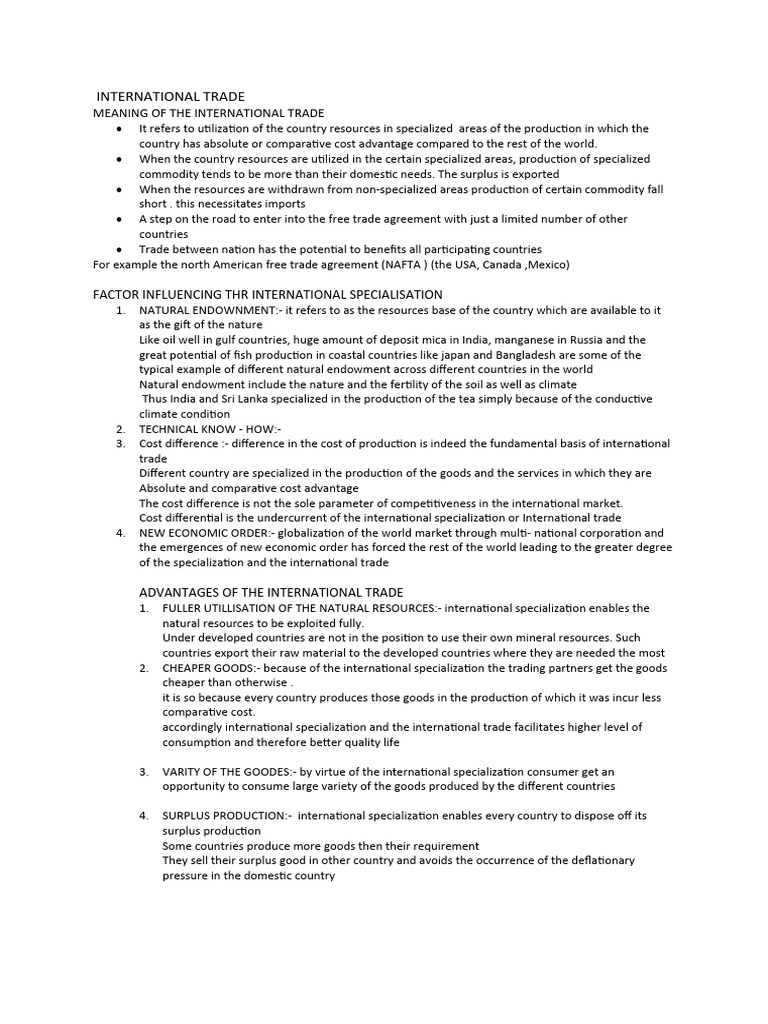 International Trade Notes | PDF