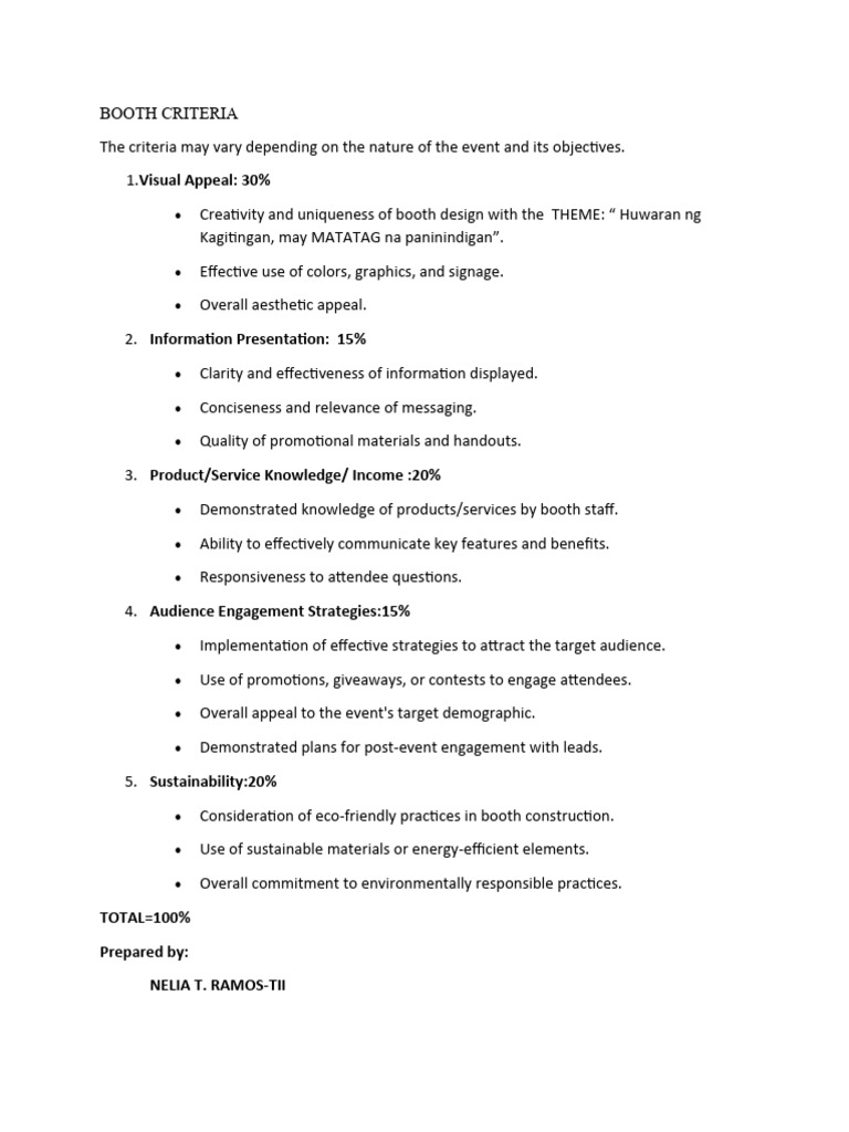 The Criteria f0r Judging Booth | PDF | Business | Social Science