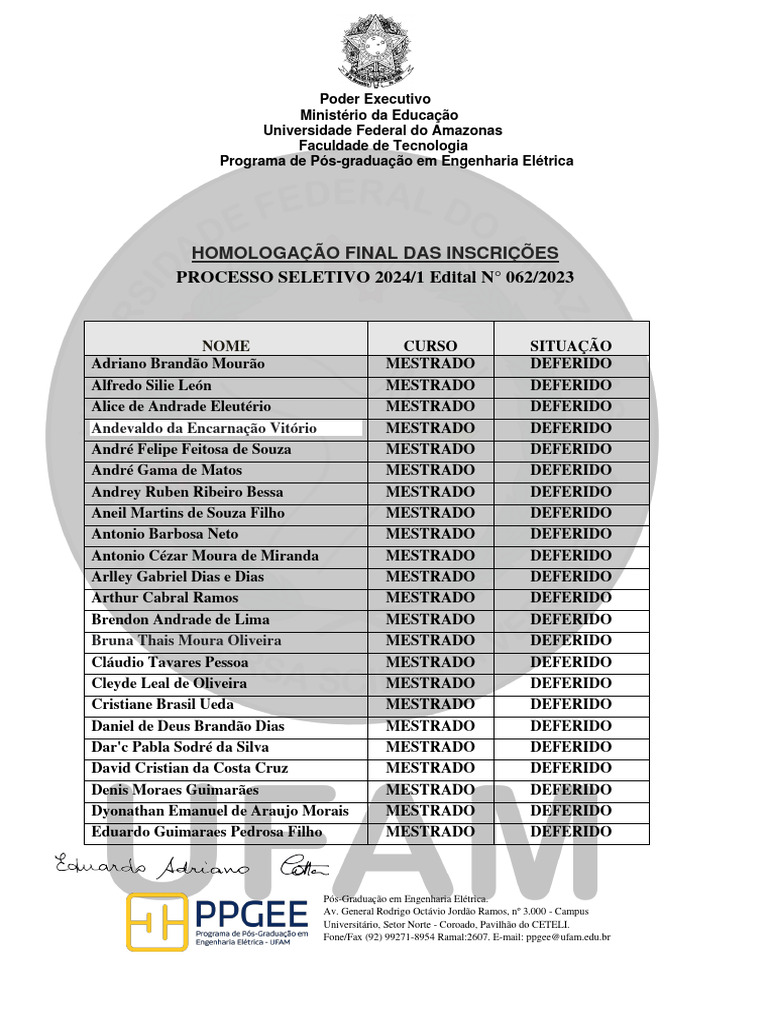 Mestrado em Engenharia Elétrica - UFAM 2024 | PDF