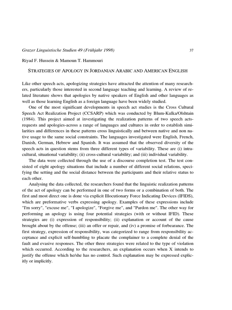 Apology and Jordanian Arabic | PDF