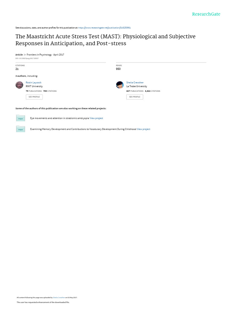 The Maastricht Acute Stress Test MAST Physiologica | PDF | Stress ...