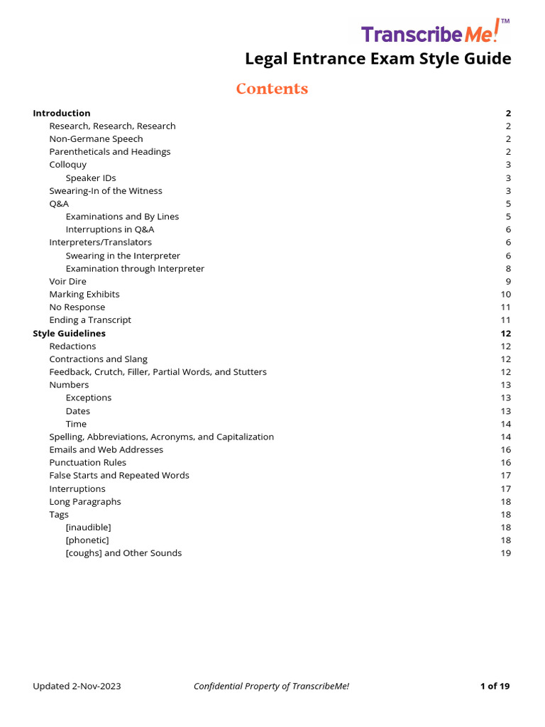 Legal Transcription Style Guide | PDF | Deposition (Law) | Witness