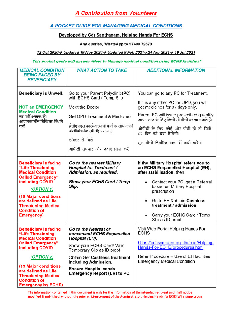A Pocket Guide For Echs Beneficiaries - Managing Medical Conditions ...