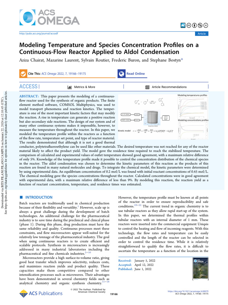 Chairat Et Al 2022 Modeling Temperature and Species Concentration Profiles On A Continuous Flow ...