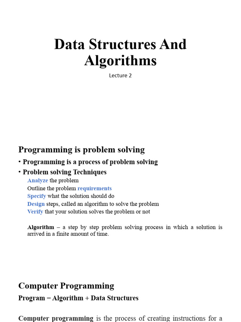 Lecture 2 Data Structures Introduction | PDF | Algorithms | Computer Programming
