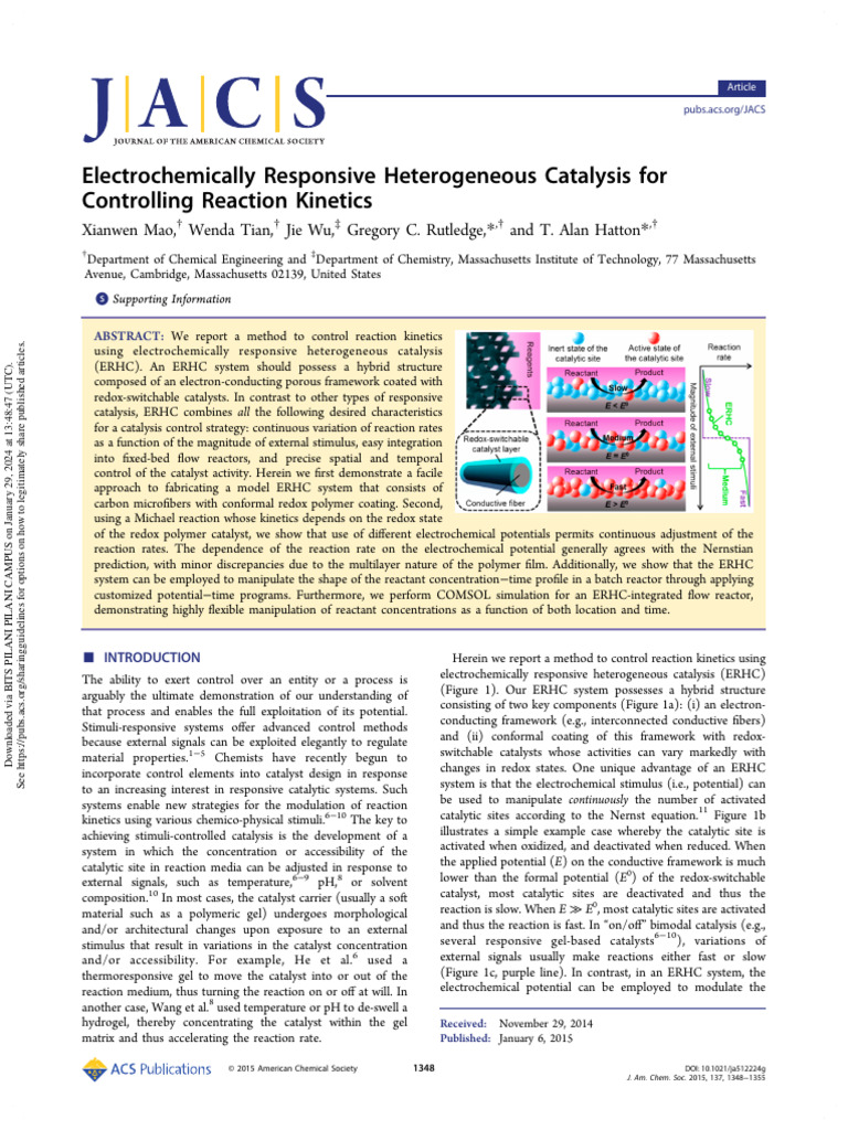 Mao Et Al 2015 Electrochemically Responsive Heterogeneous Catalysis For Controlling Reaction ...