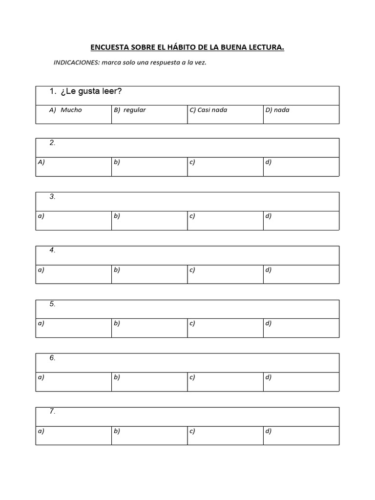 Encuesta Sobre El Hábito de La Buena Lectura | PDF