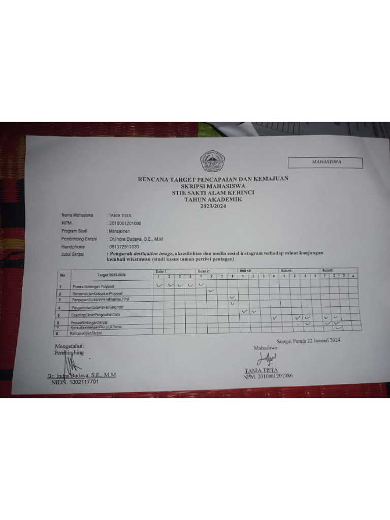 Rencana Target Pencapaian Dan Kemajuan Skripsi | PDF