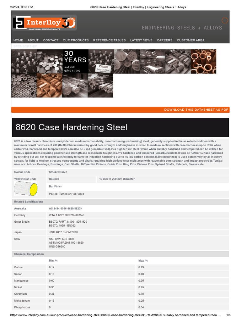 8620 Case Hardening Steel - Interlloy - Engineering Steels + Alloys | PDF | Heat Treating ...