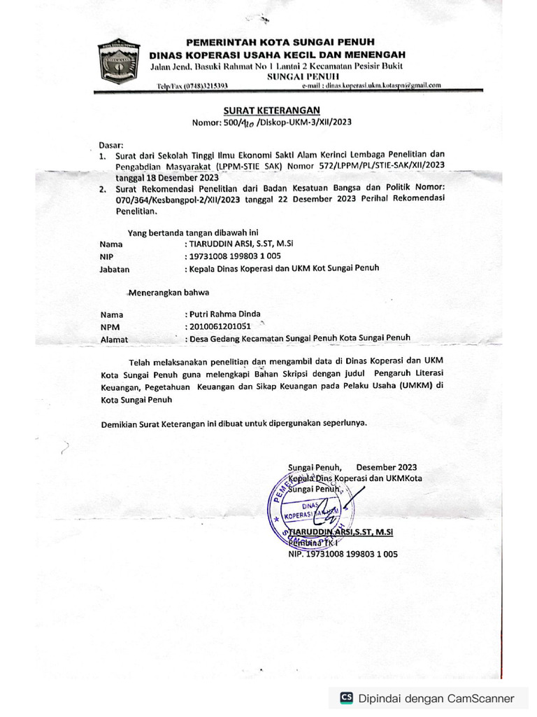 Surat Keterangan Pengambilan Data | PDF