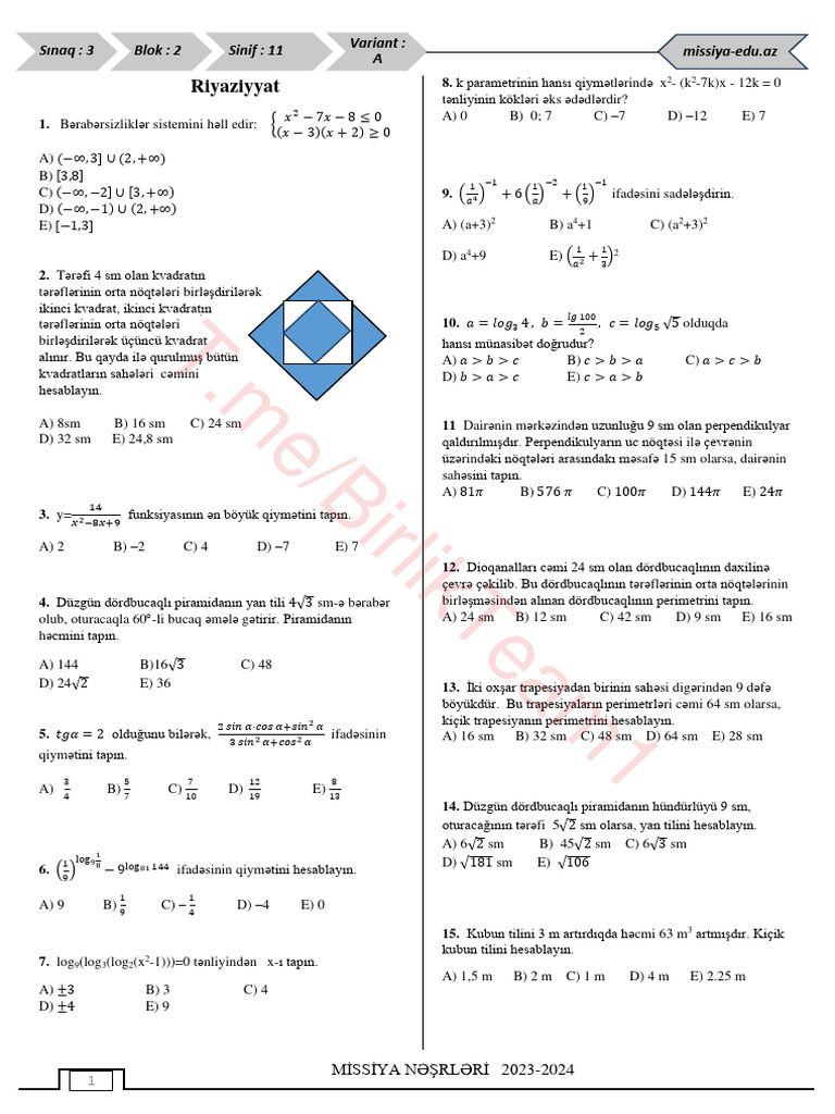 Blok 2, 11-Ci Sinif 21.01.2024 | PDF