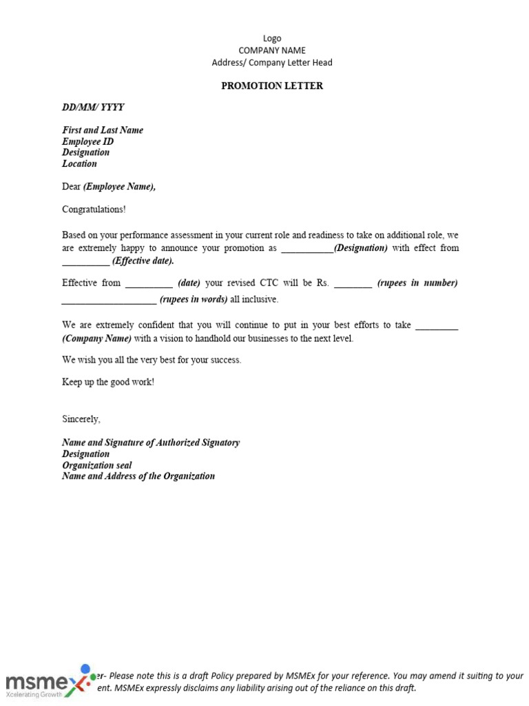 Promotion Letter Format | PDF