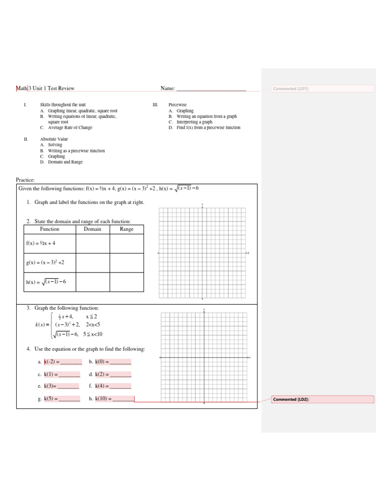 Unit 1 Math 3 Test Review | PDF