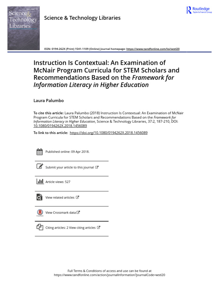 Instruction is Contextual an Examination of McNair Program Curricula for STEM Scholars and ...
