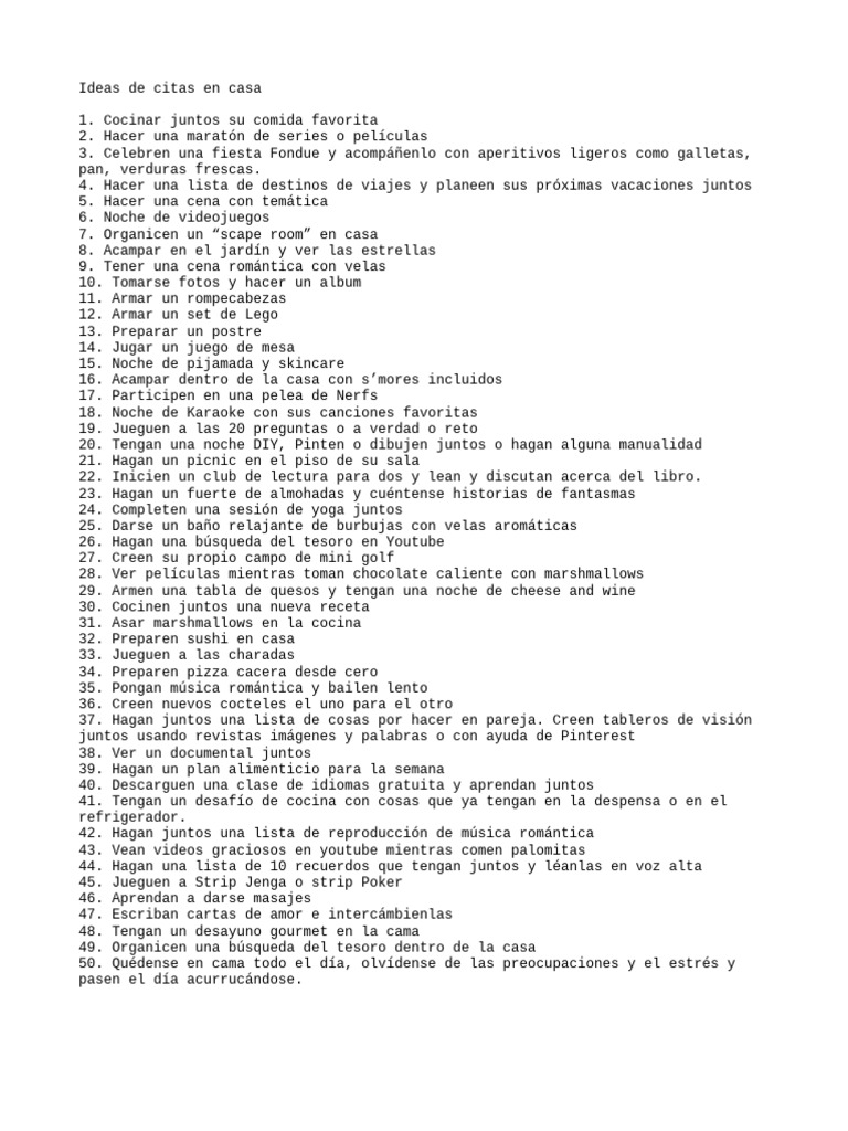 50 Citas en Casa | PDF | Cocina, comidas y vino