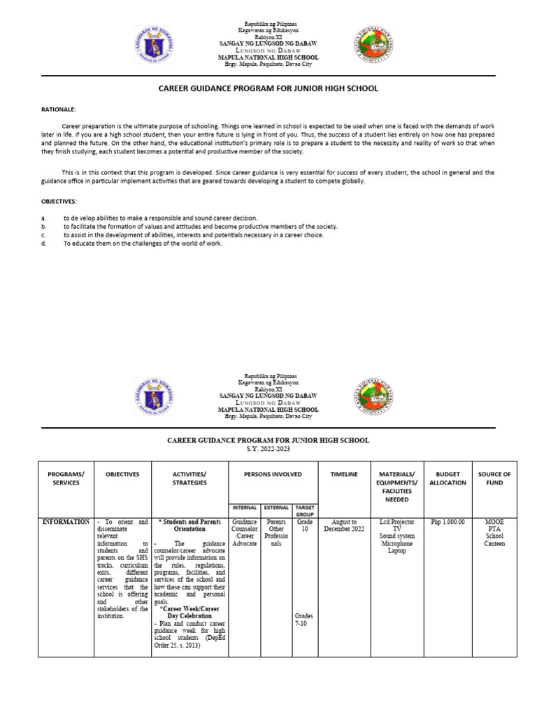 Mapula Career Guidance Program JHS 2023 2024 | PDF
