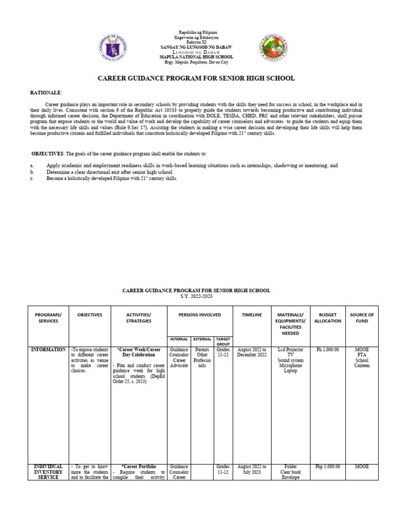 Mapula-Career-Guidance-Program-Shs 2023-2024 | PDF