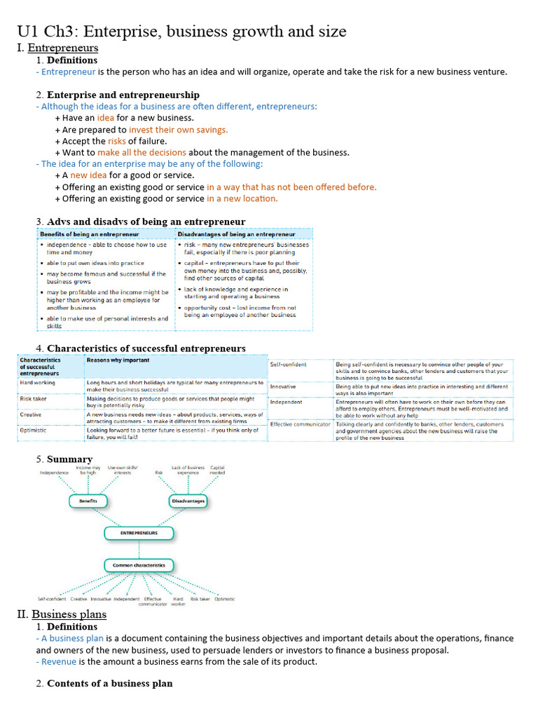 U1 Ch3 Enterprise, Business Growth and Size | PDF