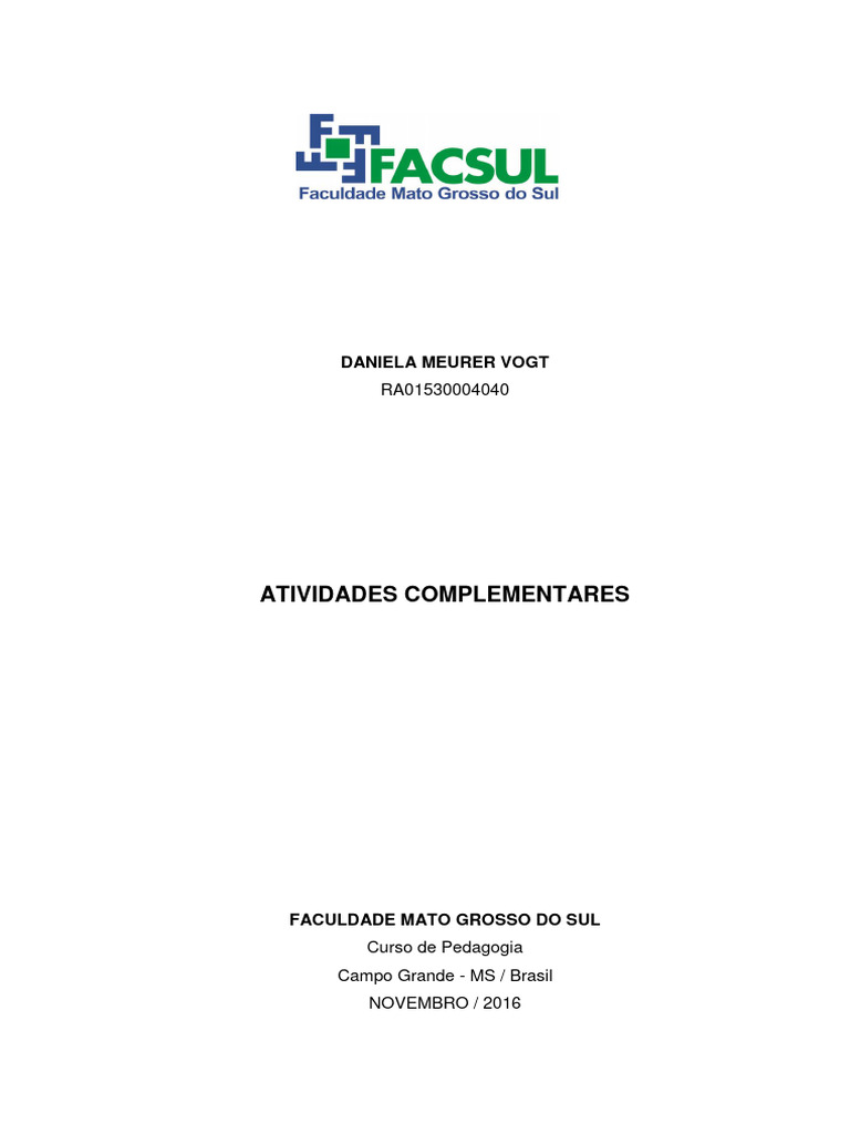 Atividades Complementares - Capa | PDF