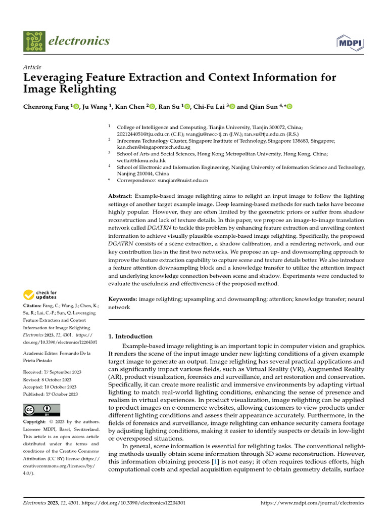 Leveraging Feature Extraction and Context Information For Image Relighting | PDF